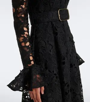 LEO LIN Aliyah Belted Guipure Lace Midi Dress