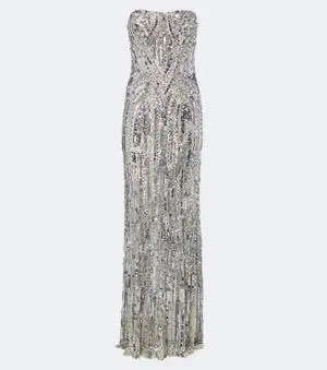 Jenny Packham Euphoria Embellished Bustier Gown - Silver