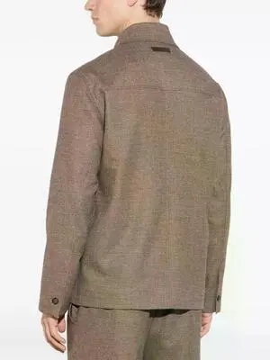 PAOLO PECORA Melange-effect Button-up Jacket - Brown