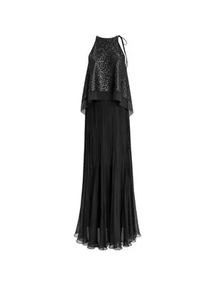 IRINA SCHROTTER Libra Sequin-embellished Pleated Maxi Dress - Black