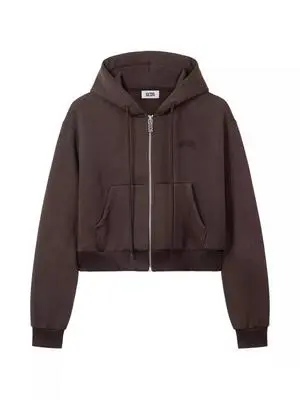 Gcds Logo-embroidered Zip-up Hoodie - Brown