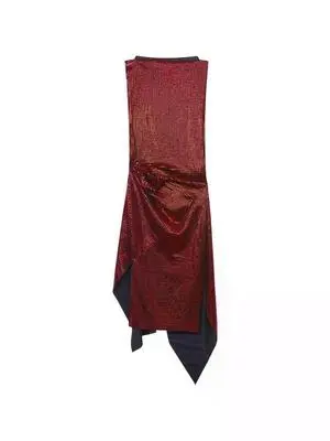 Gcds Sparkling Asymmetrical Draped Midi Dress Red