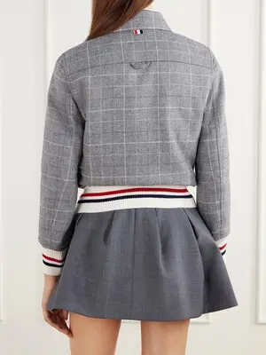 Thom Browne Cropped Padded Rib-trimmed Checked Wool-tweed Jacket
