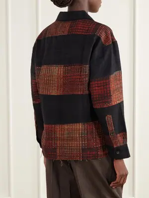 KARTIK RESEARCH Checked Block-print Patchwork Silk-twill Shirt