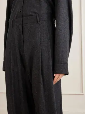 Khaite August Pleated Wool-blend Flannel Straight-leg Pants