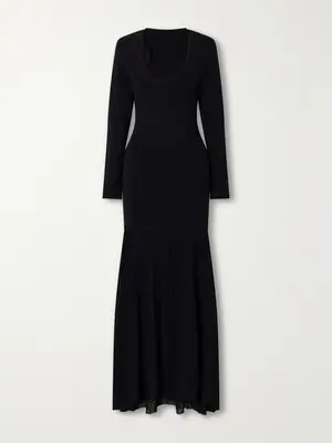 SIR. Aylu Lace-appliqué Contrast-panel Stretch-knit Maxi Dress - Black