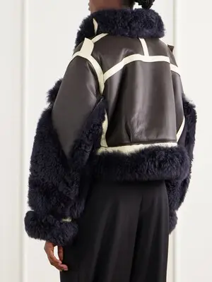 Sacai Color-block Shearling-trimmed Leather Jacket