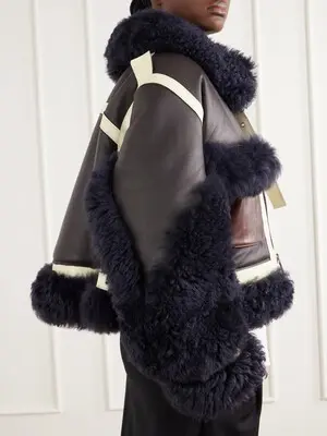 Sacai Color-block Shearling-trimmed Leather Jacket