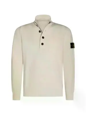 Stone Island Button-placket Logo-patch Sweater - Neutrals