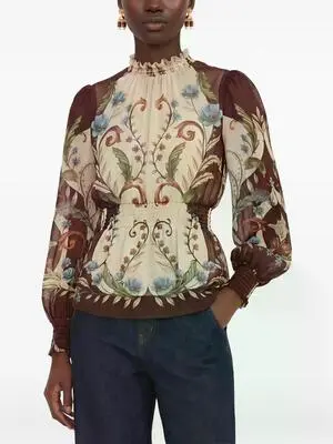 Farm Rio Floral-print Ruffled Blouse - Neutrals