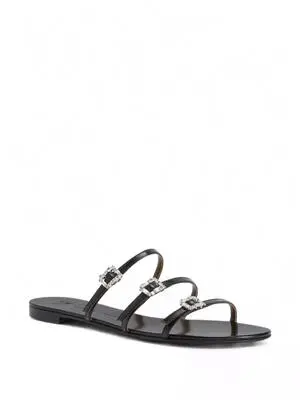 GIUSEPPE ZANOTTI Himari Flat Crystal-embellished Leather Sandals - Black