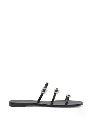 GIUSEPPE ZANOTTI Himari Flat Crystal-embellished Leather Sandals - Black