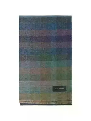 PIQUADRO Check-pattern Fringed-edge Scarf - Blue