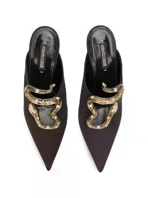 Roberto Cavalli Snake-embellished Pointed-toe Mules