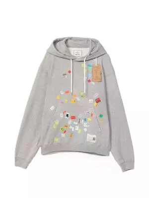 Mihara Yasuhiro Price-tag Sticker Printed Hoodie - Grey