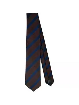 CAVENDISH Striped Silk Tie - Brown