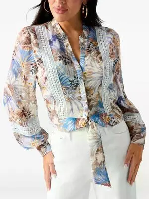 Guess Tropical-print Tie-front Top