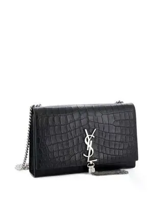 Saint Laurent Classic Monogram Tassel Crocodile Embossed Leather Medium Crossbody Bag