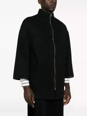 Agnona Leather-trim Zip-up Coat