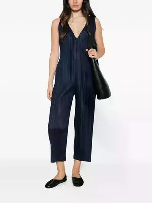 Issey Miyake Pleated V-neck Jumpsuit - Blue