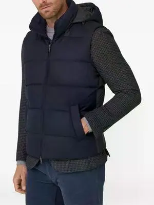 Boggi Milano Gilet Padded Flannel With Goose Down And Hood - Blue