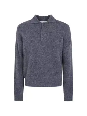 AMI Paris Wool And Alpaca Polo With Embroidery - Grey