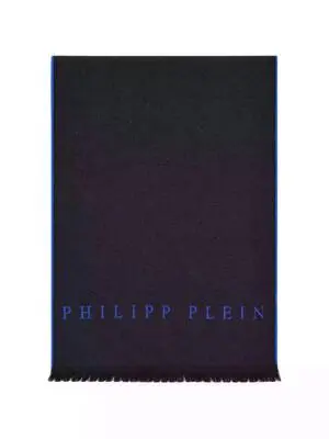 Philipp Plein Monogram-print Fringed Scarf - Black