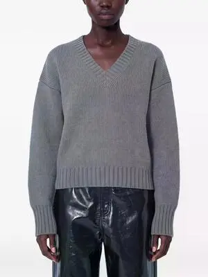 RÓHE Sculptural Ribbed-knit V-neck Sweater