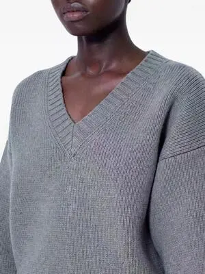 RÓHE Sculptural Ribbed-knit V-neck Sweater