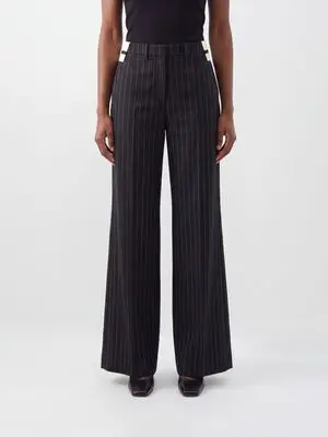 JEAN PAUL GAULTIER Pinstripe Wide-leg Wool Pants With A Mid-rise Fit - Black