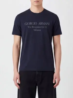Giorgio Armani Short-sleeved Cotton T-shirt With Contrasting Logo - Blue