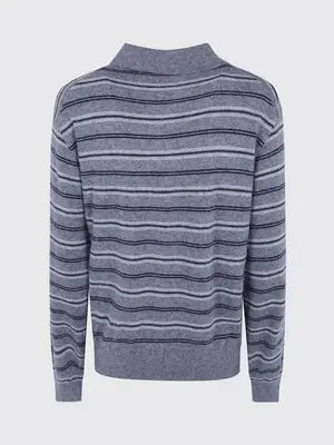 DUNST Striped Long-sleeve Knit Polo In A Viscose And Rabbit Fur Blend
