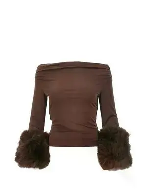 Andamane Tyla Faux-fur Cuffs Top - Brown