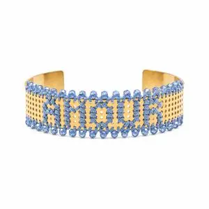 L'EIGHT STUDIO Gold-plated Beaded Cuff Bracelet – Amour Azure - Blue