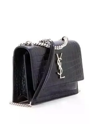 Saint Laurent Sunset Chain Wallet Crocodile Embossed Leather Crossbody Bag