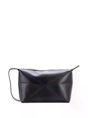Loewe Puzzle Fold Wash Bag Leather Pouch - Black