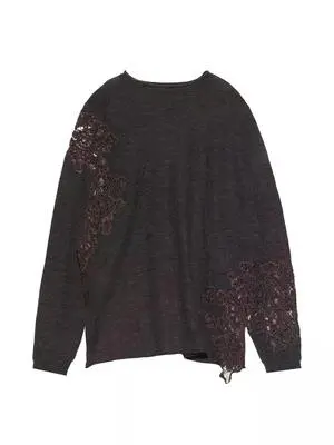 Bimba Y Lola Dark Gray Wool High Neck Sweater With Lace Detailing - Grey
