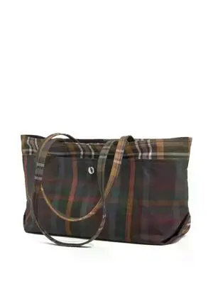 Bimba Y Lola Medium Superwax Chocolate And Green Tartan Shopper Bag