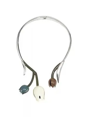 Bimba Y Lola Rigid Necklace With Enamel Tulips - Silver