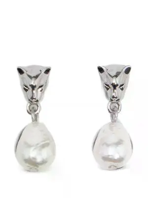 Bimba Y Lola Panther-head Earrings And Pearls - Silver