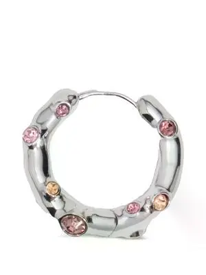 Bimba Y Lola Textured Metal Hoop Earrings With Pink Crystals