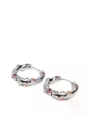 Bimba Y Lola Textured Metal Hoop Earrings With Pink Crystals