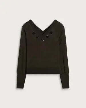 Simone Rocha Merino Silk Double V-neck Jumper In | Size: | 100% Wool | End Clothing - Moss/jet