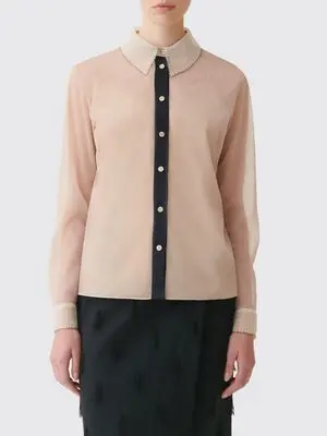 Fabiana Filippi Crêpe Shirt With A Lace Collar And Long Sleeves - Beige