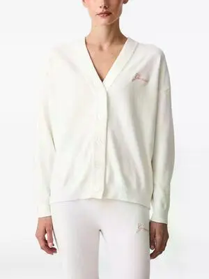 Guess Aria Logo-embroidered V-neck Cardigan - Neutrals