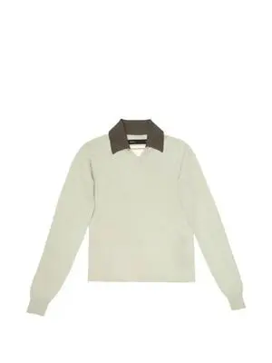 Frenckenberger V-neck Collared Sweater - Neutrals