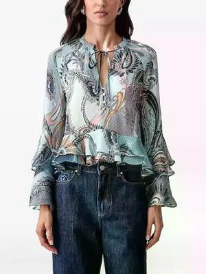 Guess Nicole Paisley-print Ruffled Blouse - Blue