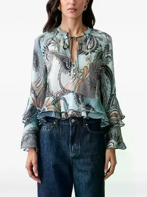 Guess Nicole Paisley-print Ruffled Blouse - Blue