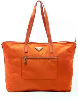 Prada 2013-2026 Saffiano Trimmed Tessuto Satchel - Orange