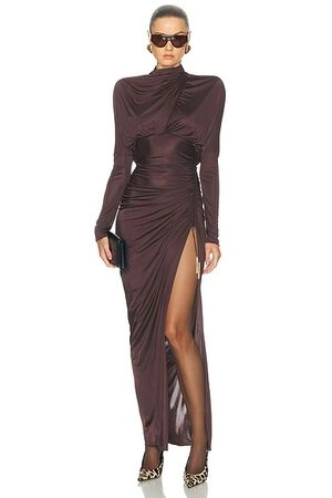 Balmain Open Back Slit Viscose Jersey Long Dress